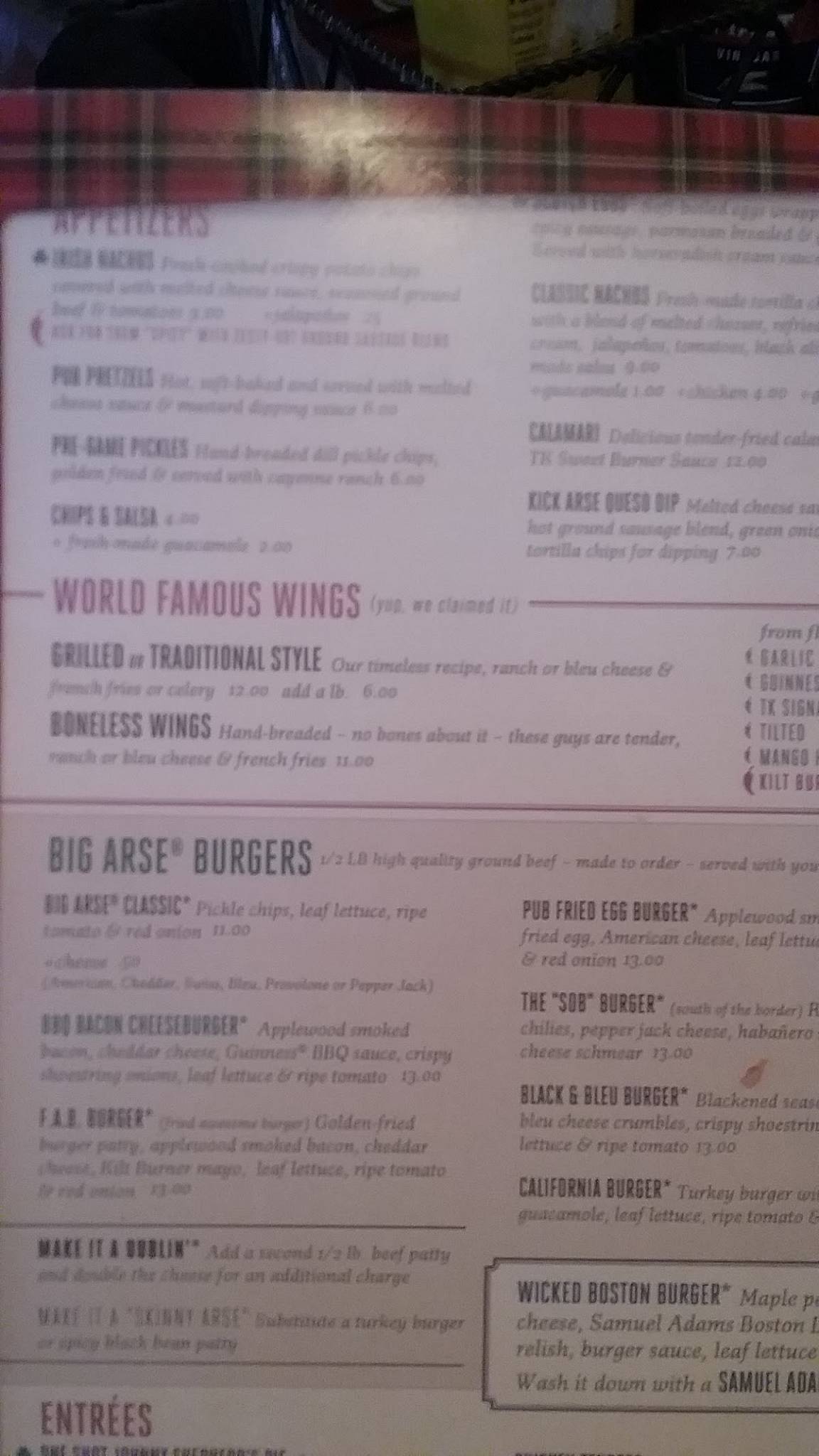 Carta de Tilted Kilt Pub and Eatery, Florence