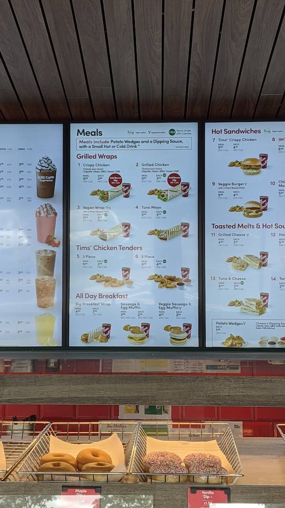 Carta del restaurante Tim Hortons, Larbert