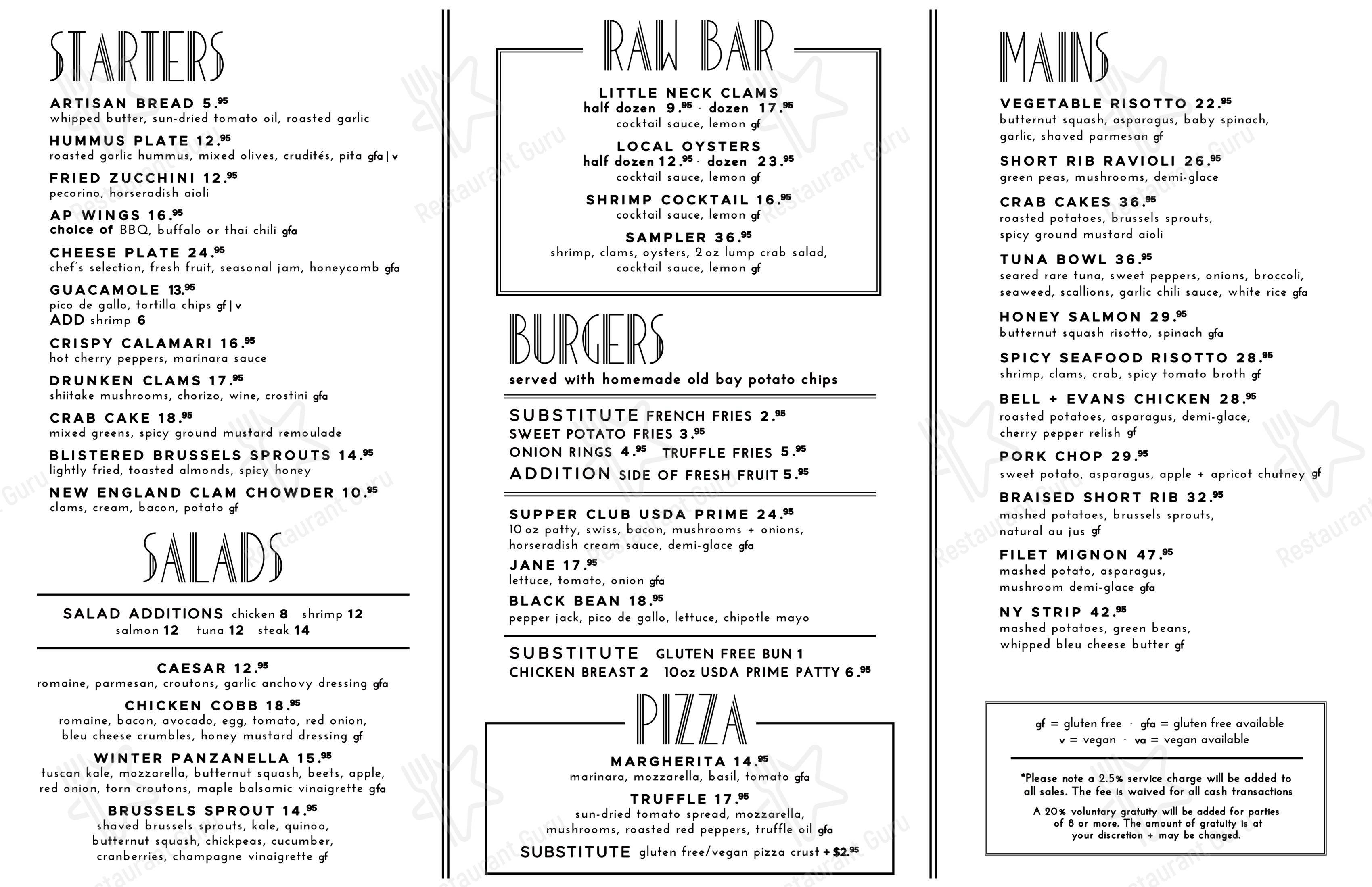 Menu at Tim McLoone's Supper Club, Asbury Park
