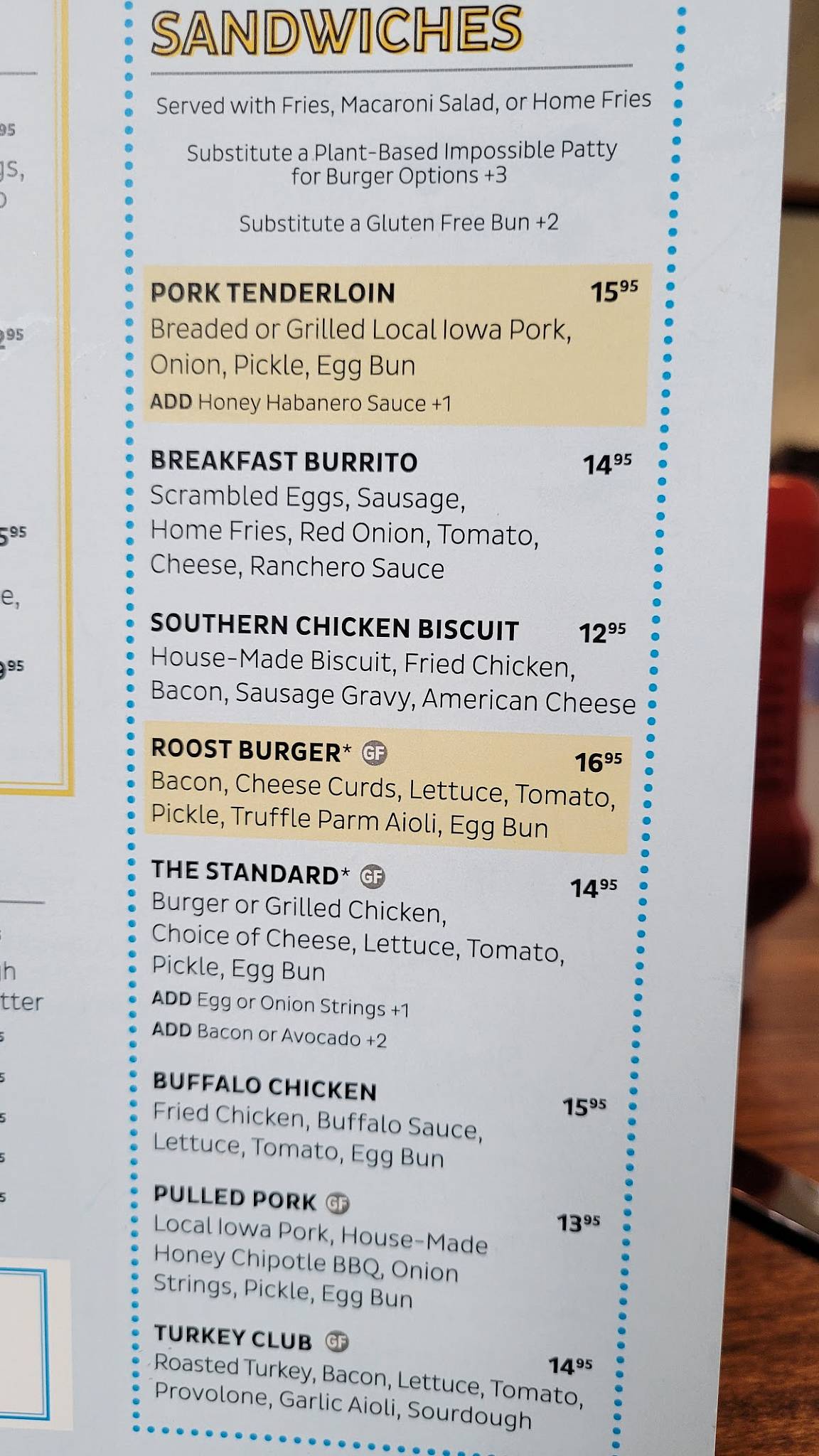 Menu at Tin Roost pub & bar, North Liberty