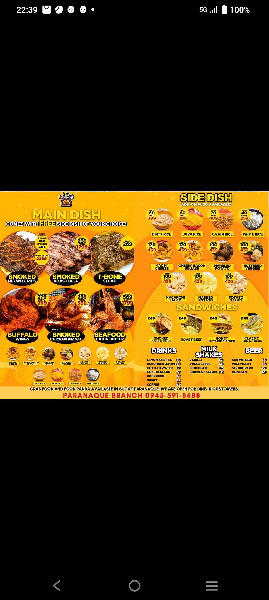 Menu at Tio Paeng's Paranaque restaurant, Parañaque