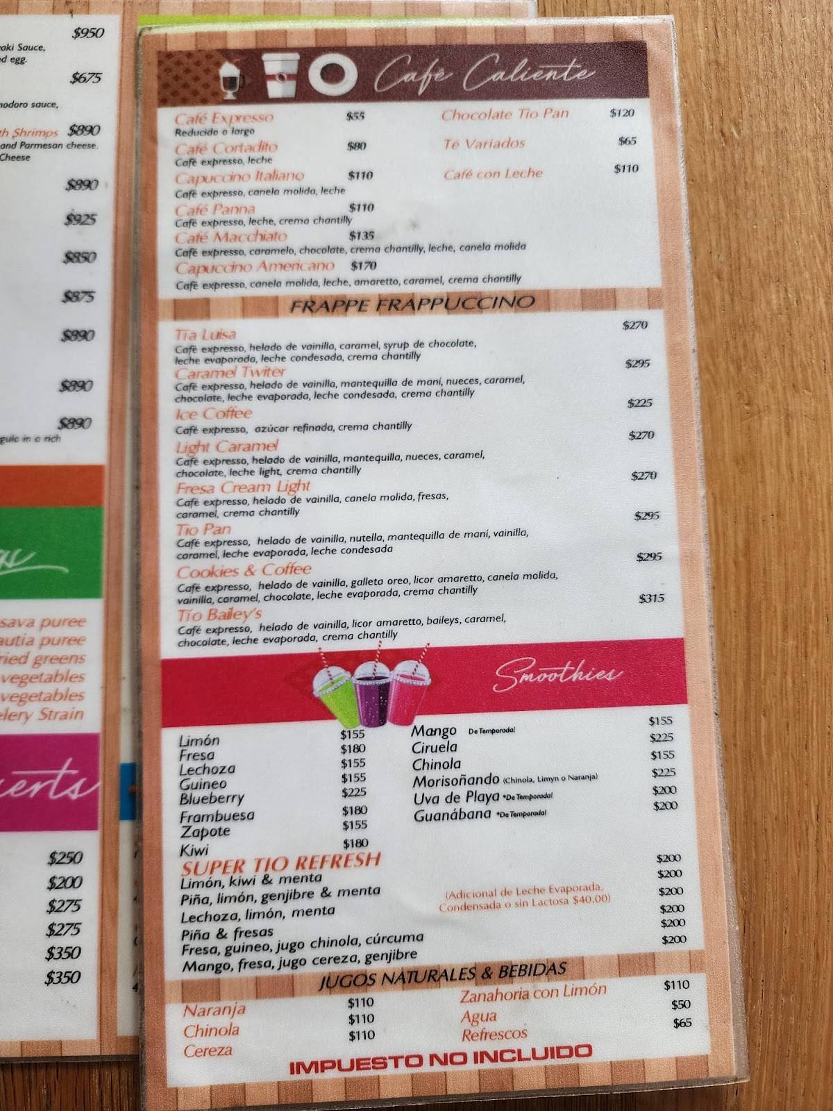 Menu at Tio Pan Restaurante, Puerto Plata