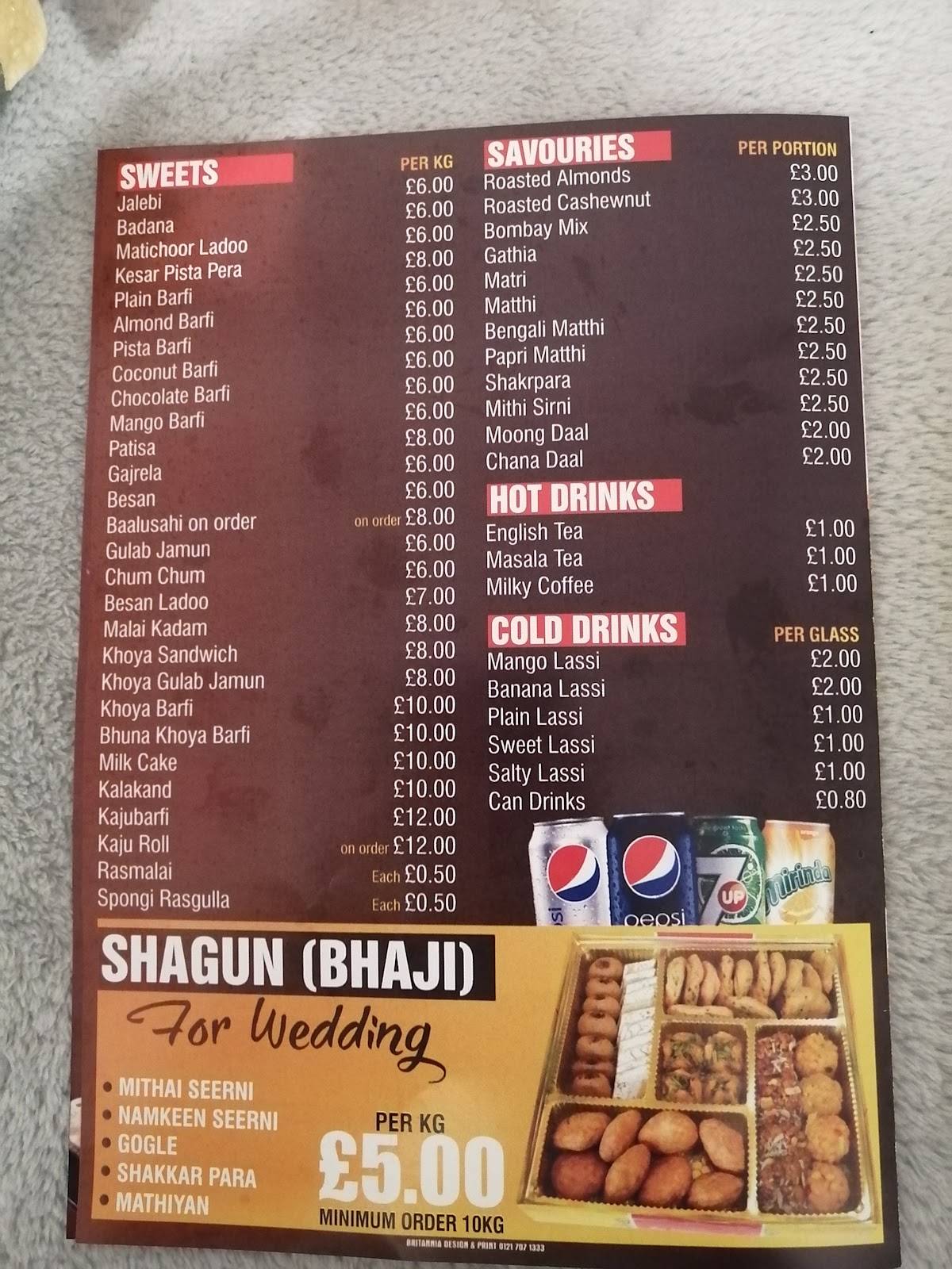 Menu at Shivay Indian Sweets restaurant, Tipton