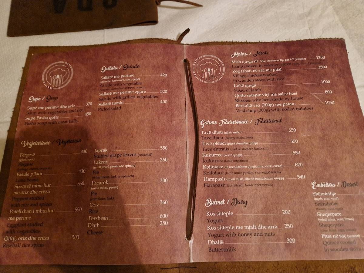 Menu at Oda Garden restaurant, Tirana