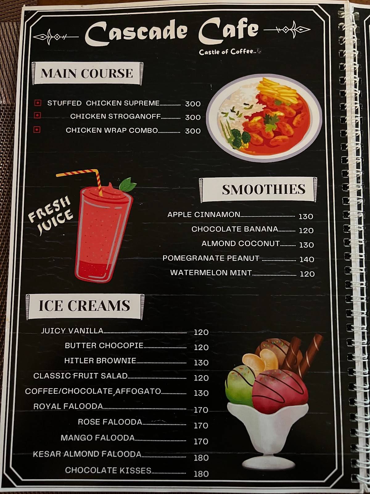 Menu at Cascade Cafe, Tiruchirappalli