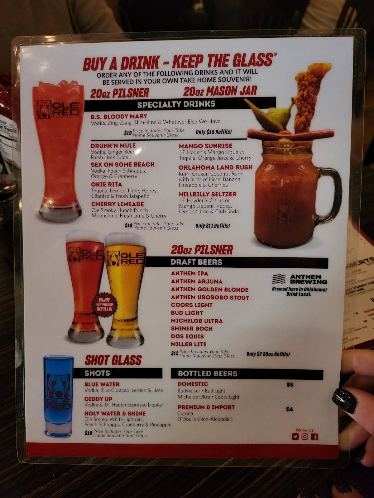 Menu at Ole Red pub & bar, Tishomingo