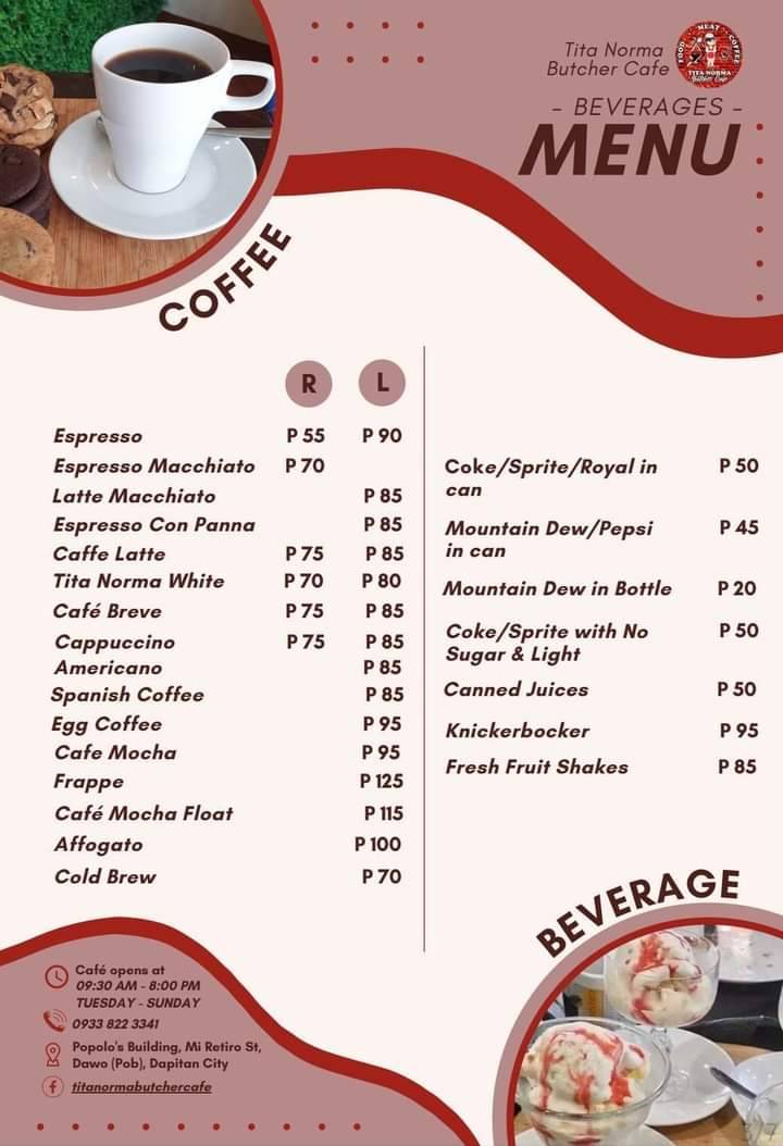 Menu at Tita Norma Butcher Cafe, Dapitan City