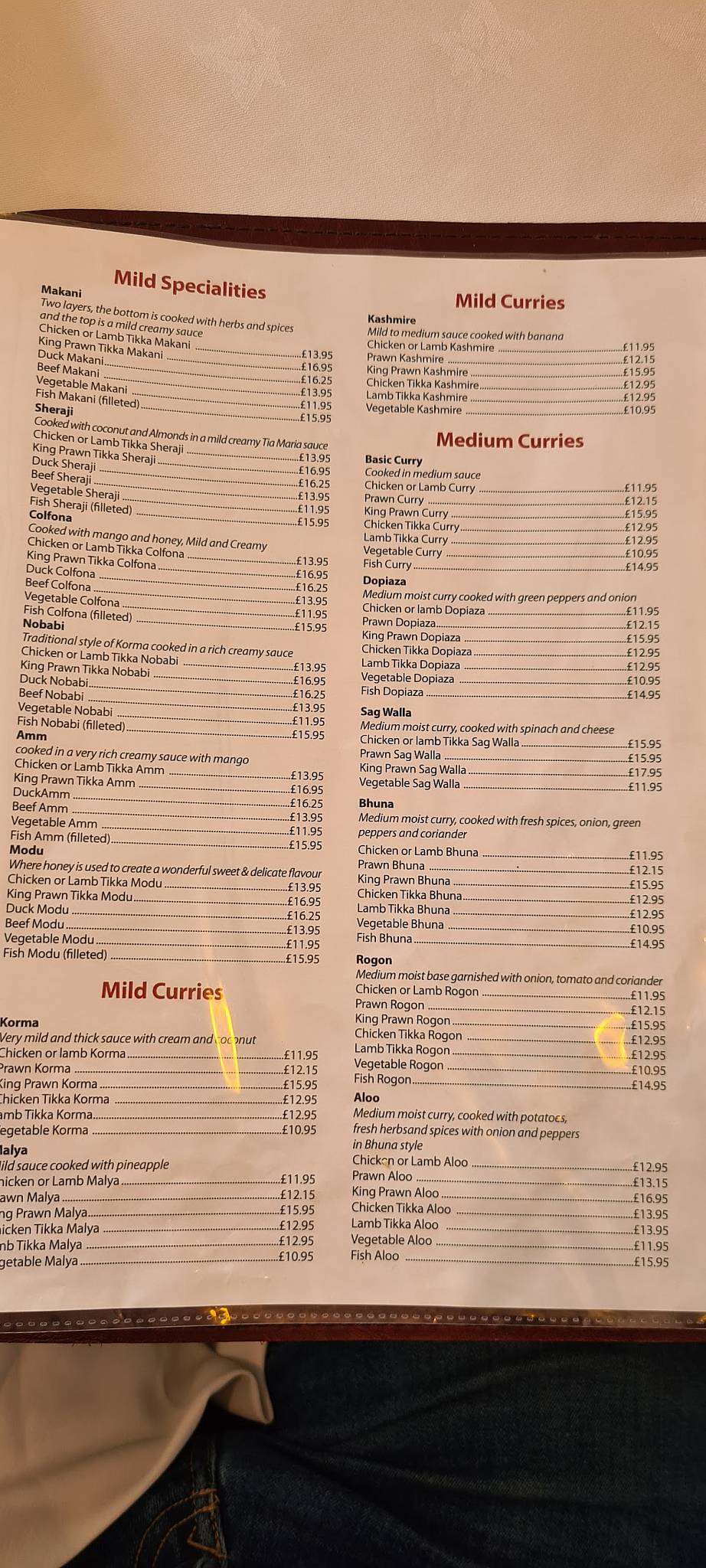 Menu at Titash Indian Restaurant, West Mersea