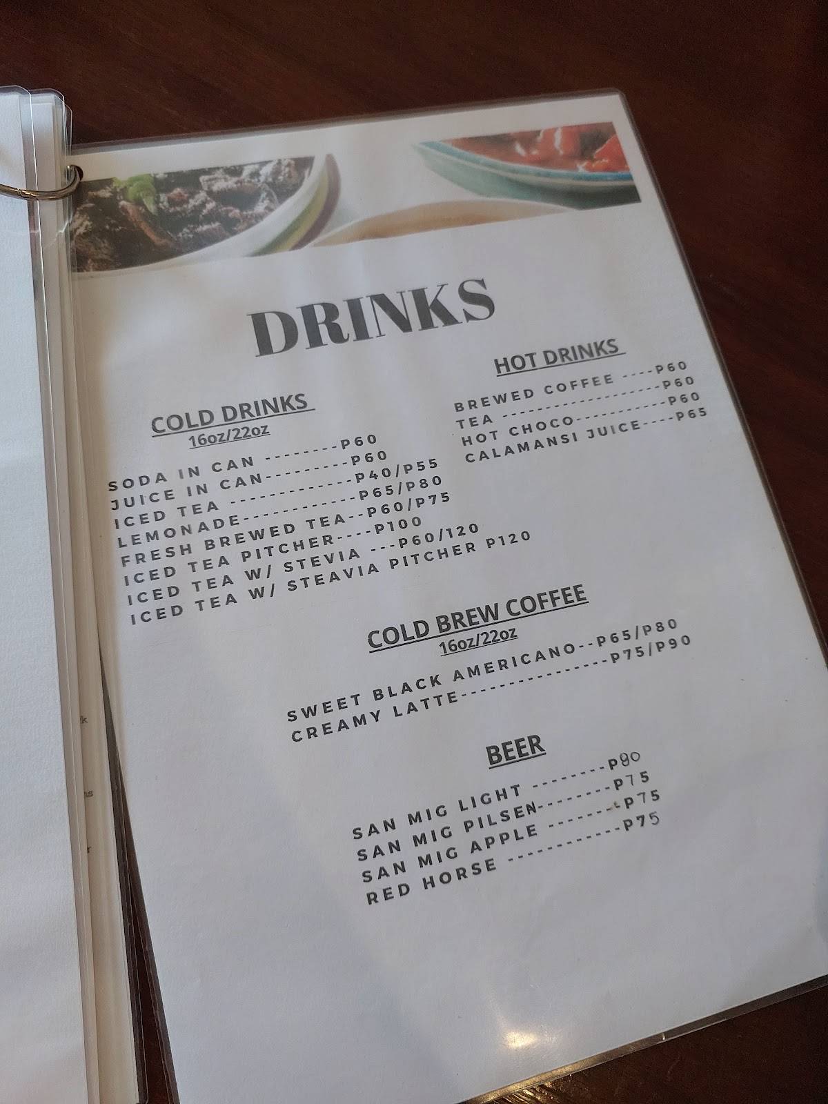 Menu at Tiya Ising's Restaurant, Puerto Princesa