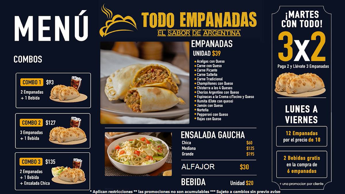 Carta del restaurante Todo Empanadas Coyoacan, Ciudad del México
