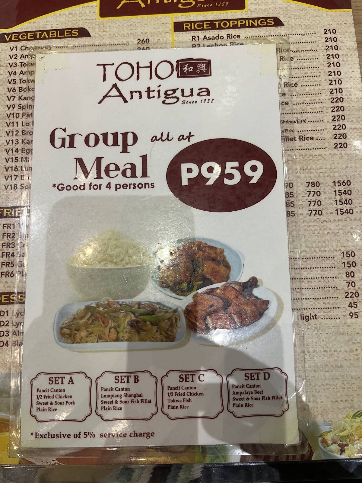 Menu at Toho Antigua (SM Southmall) restaurant, Las Pinas, C2J6+P74