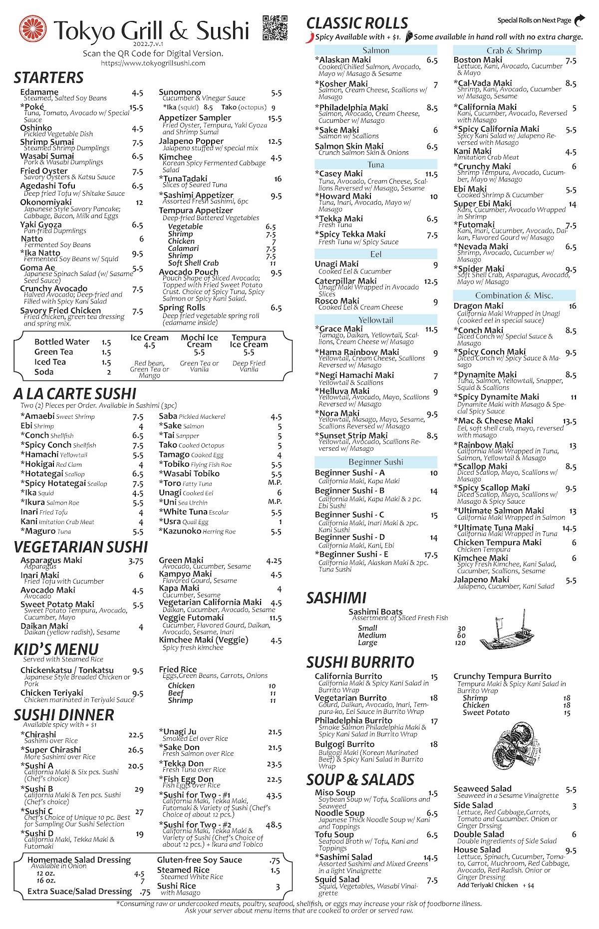 Menu at Tokyo Grill & Sushi restaurant, Kentwood
