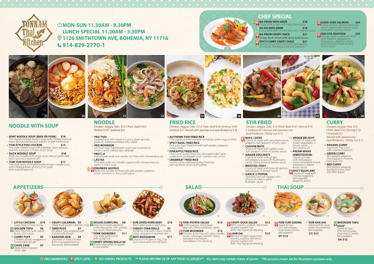 Menu at Tonnam Thai Kitchen restaurant, Bohemia