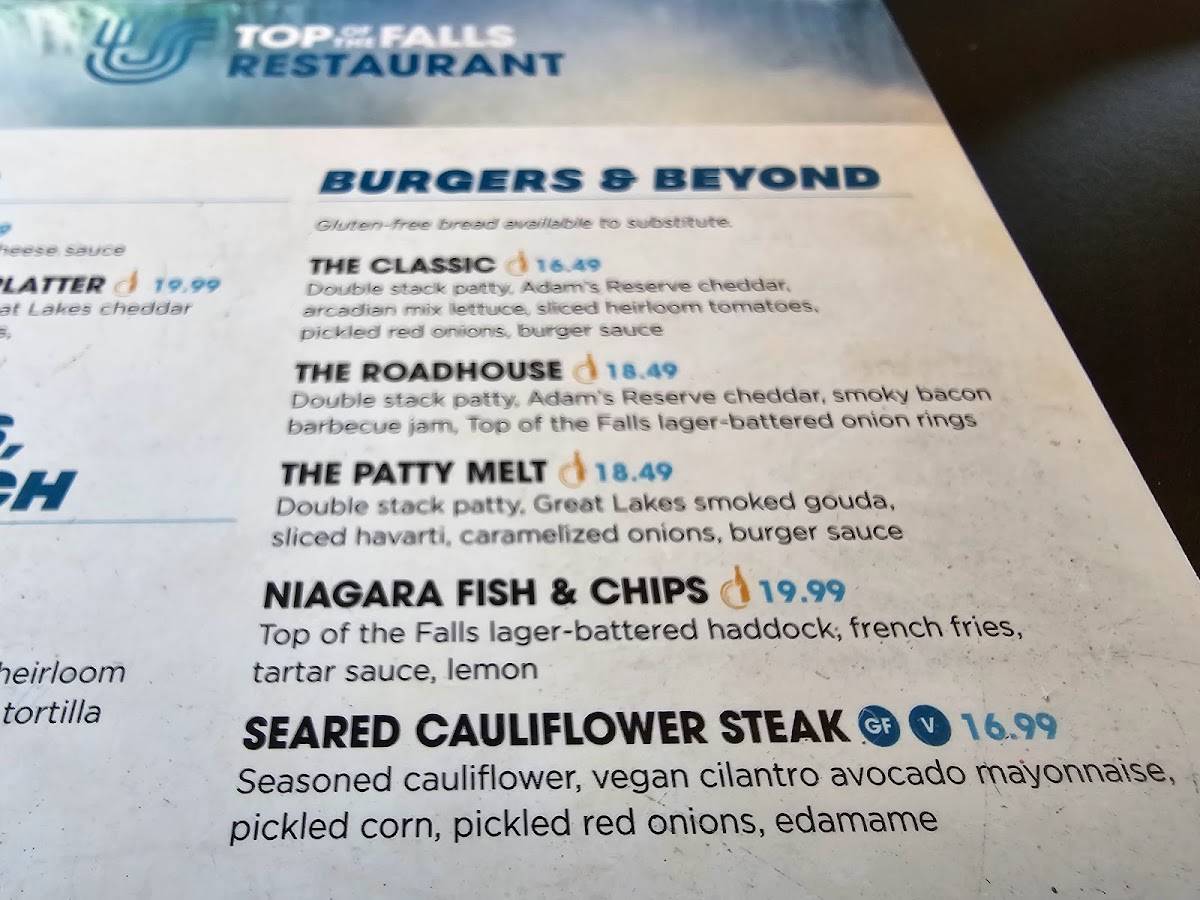 Menu at Top of the Falls restaurant, Niagara Falls