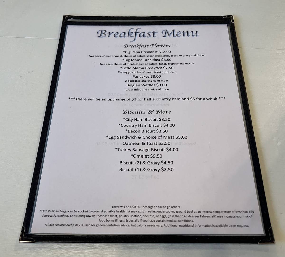 Menu at Top of the Ridge Restaurant, Portland, 111 Main St