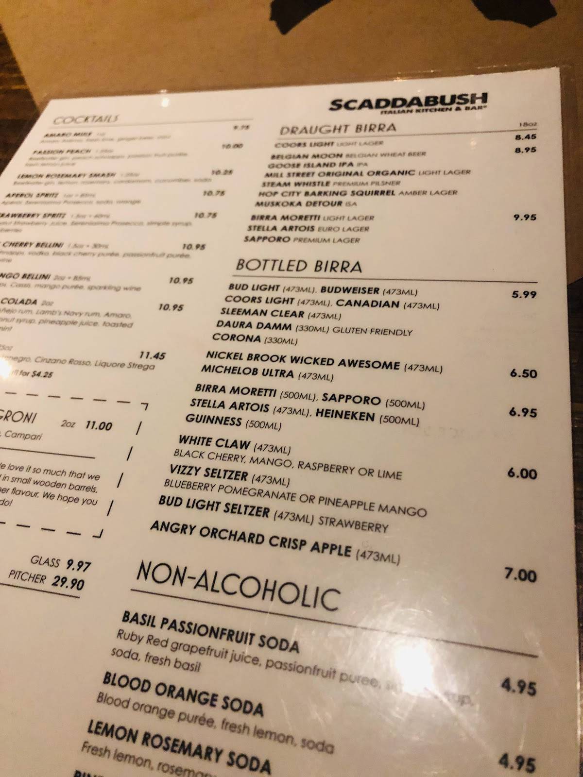 Menu at Scaddabush Italian Kitchen & Bar Vaughan, Toronto, 20 Colossus Dr