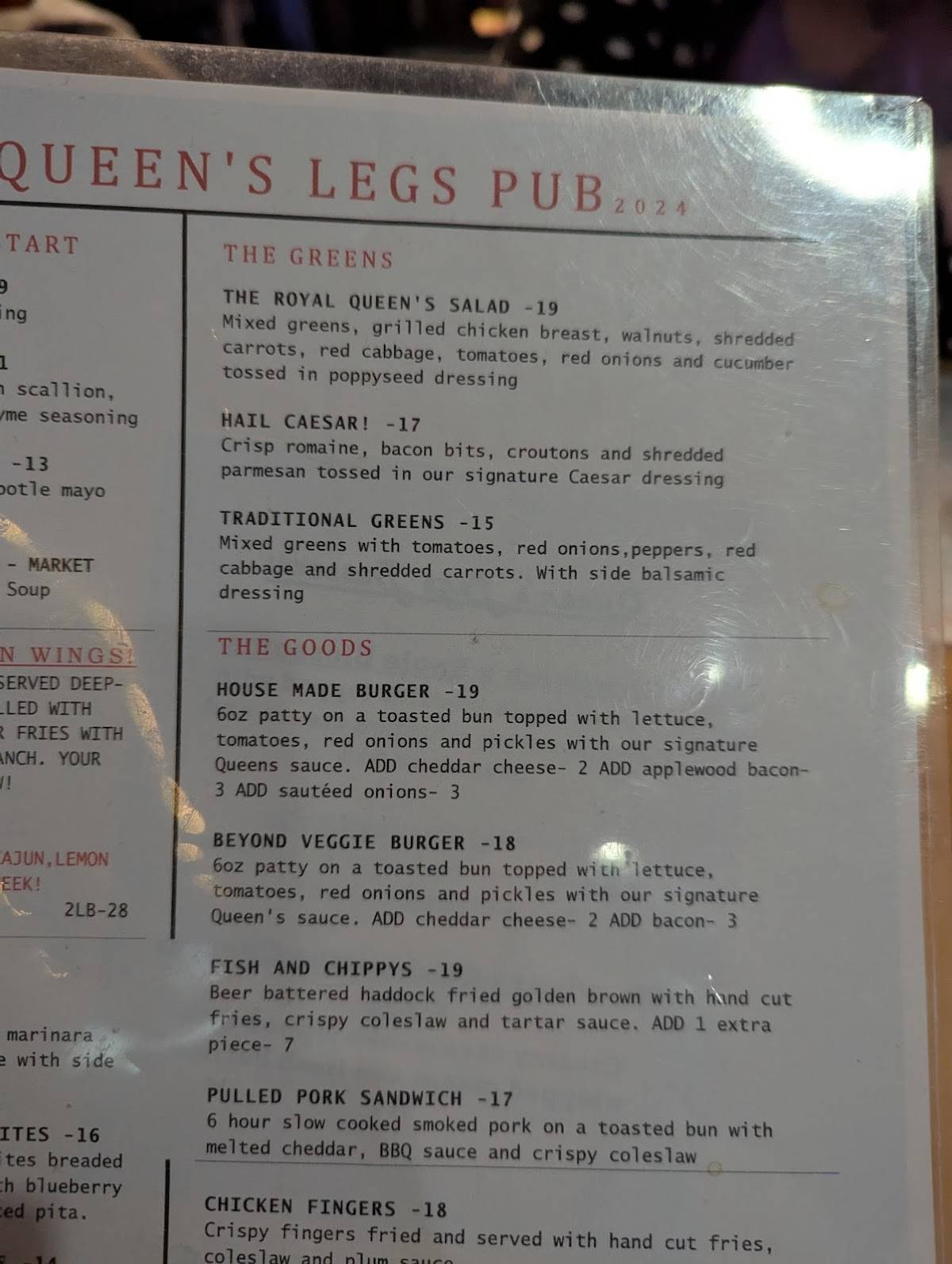 Menu at The Queen’s Legs Local Pub, Toronto