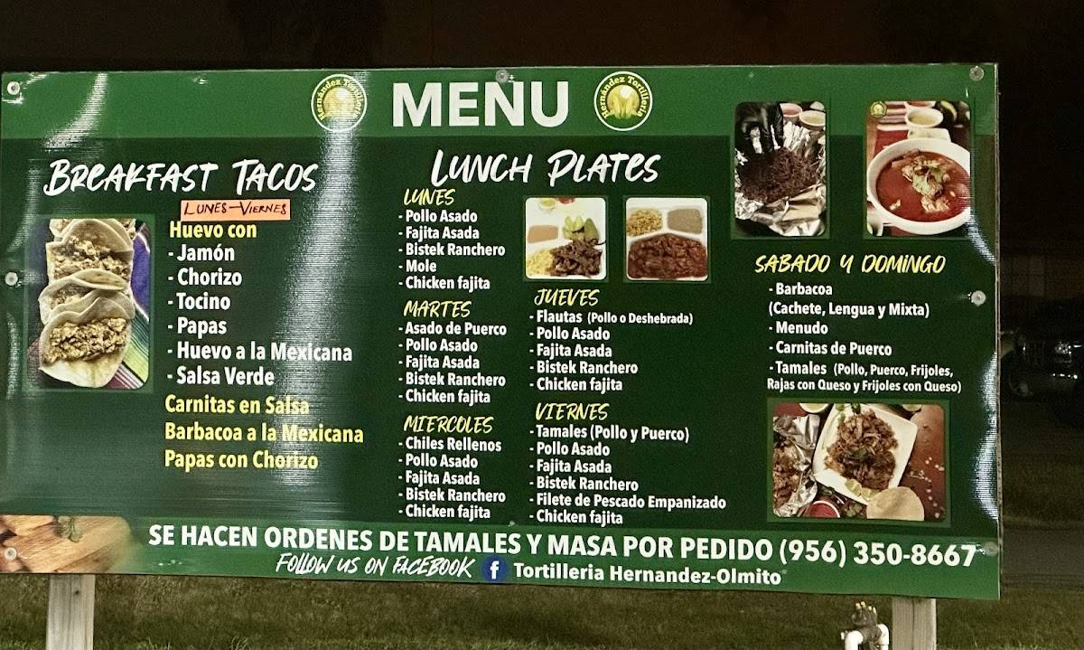 Carta del restaurante Tortilleria Hernandez, Olmito