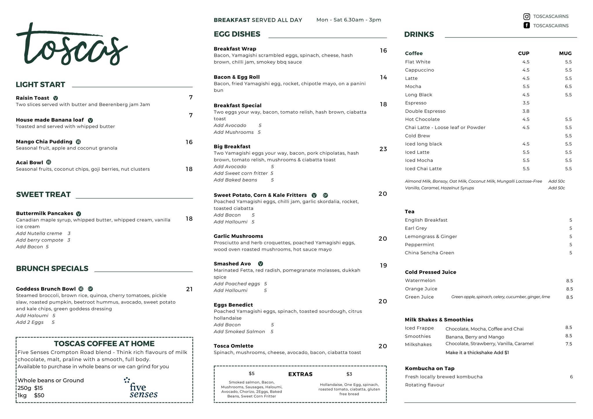 Menu at Tosca’s Pizzeria & Bar, Manoora, 159-161 Pease St