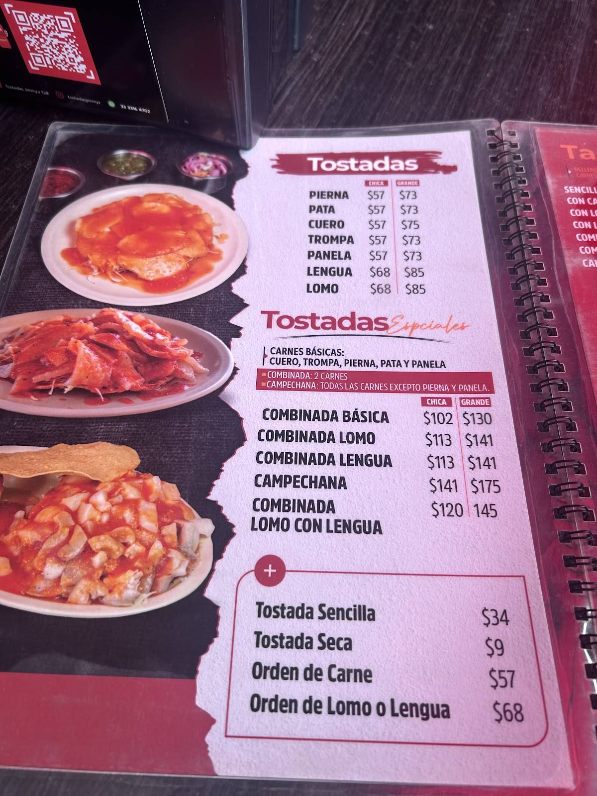 Menu at Tostadas Jimmyz restaurant, Guadalajara, Av. Miguel Hidalgo y ...