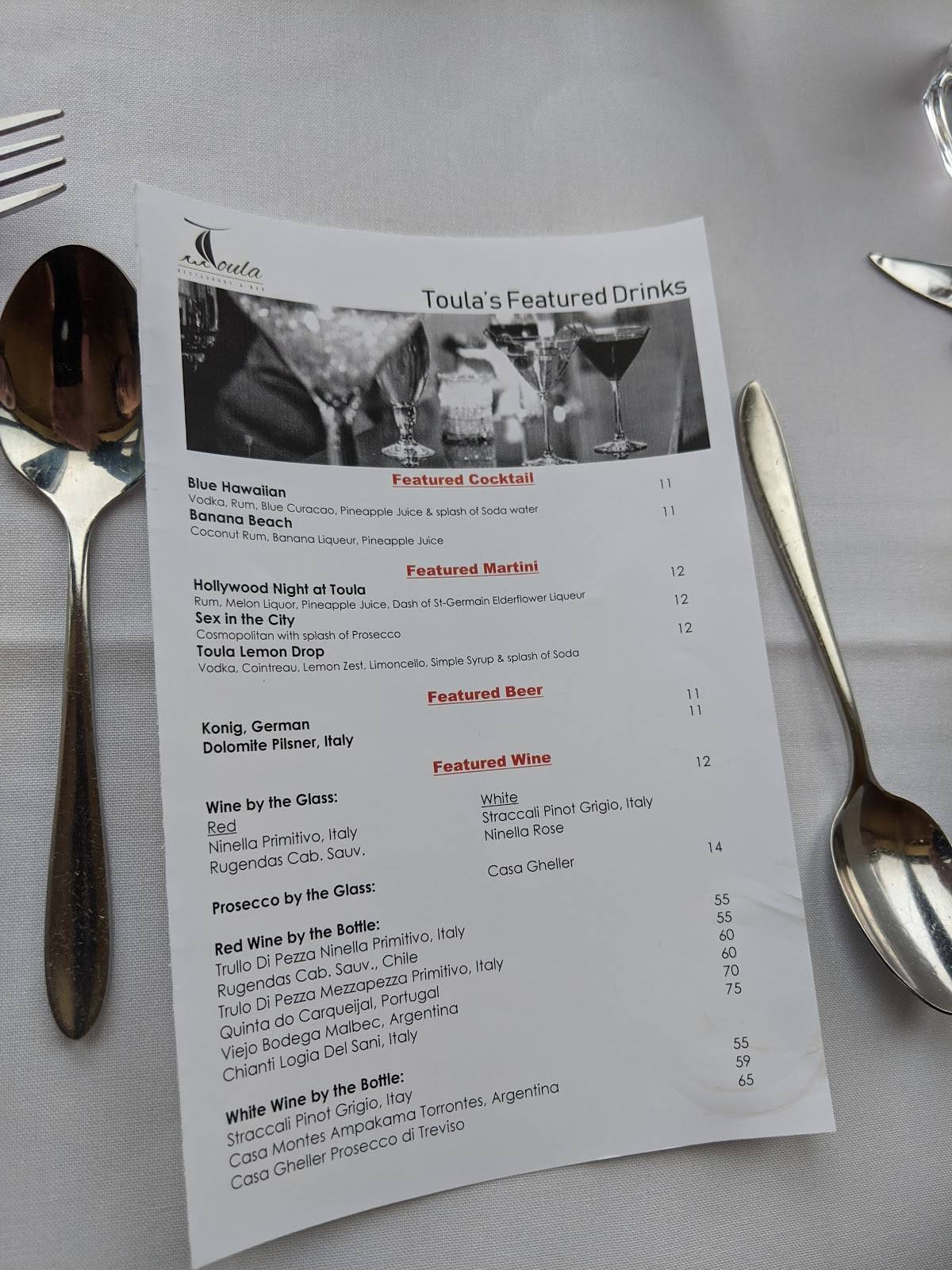 Menu at Toula Restaurant & Bar, Toronto