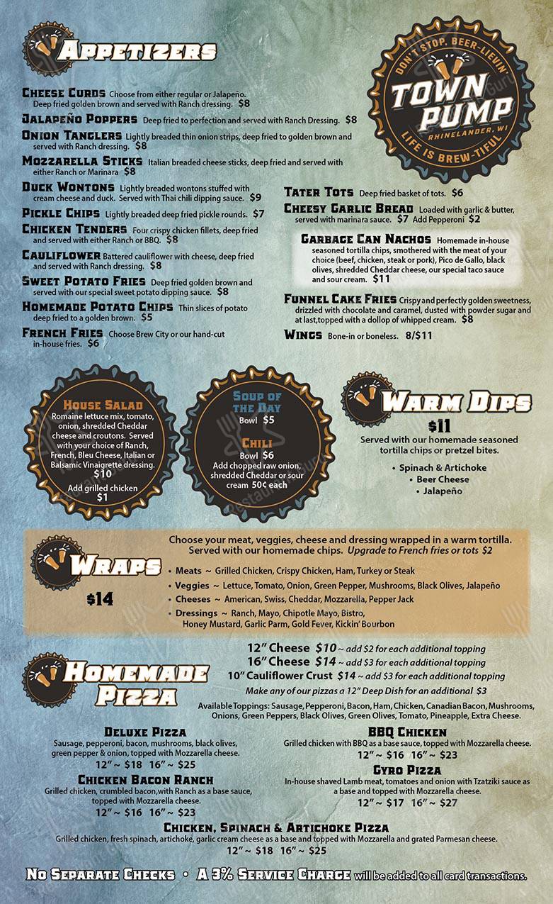 Menu at Town Pump Bar and Grill, Rhinelander