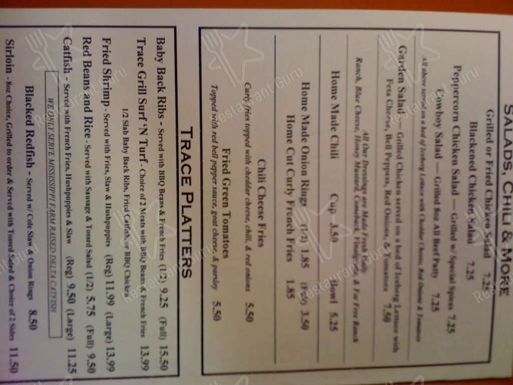 Menu at The Trace Grill restaurant, Ridgeland, 574 US-51 suite f