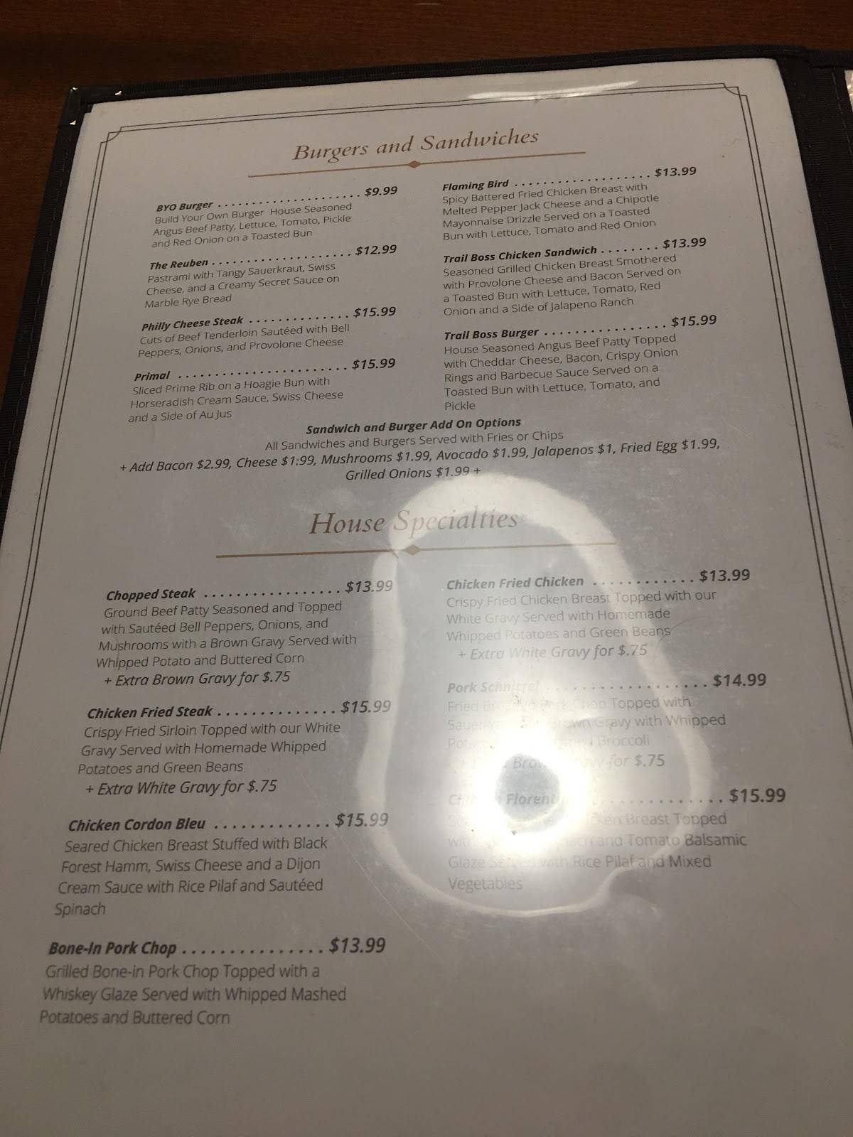 Menu at Trail Boss Steak and Grill steakhouse, Bandera