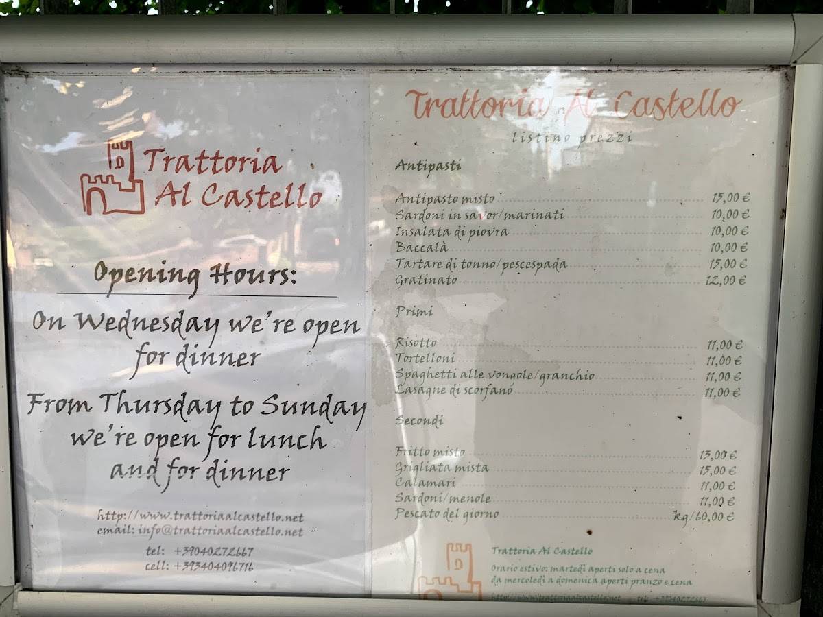 Menu da Trattoria Al Castello ristorante, Muggia