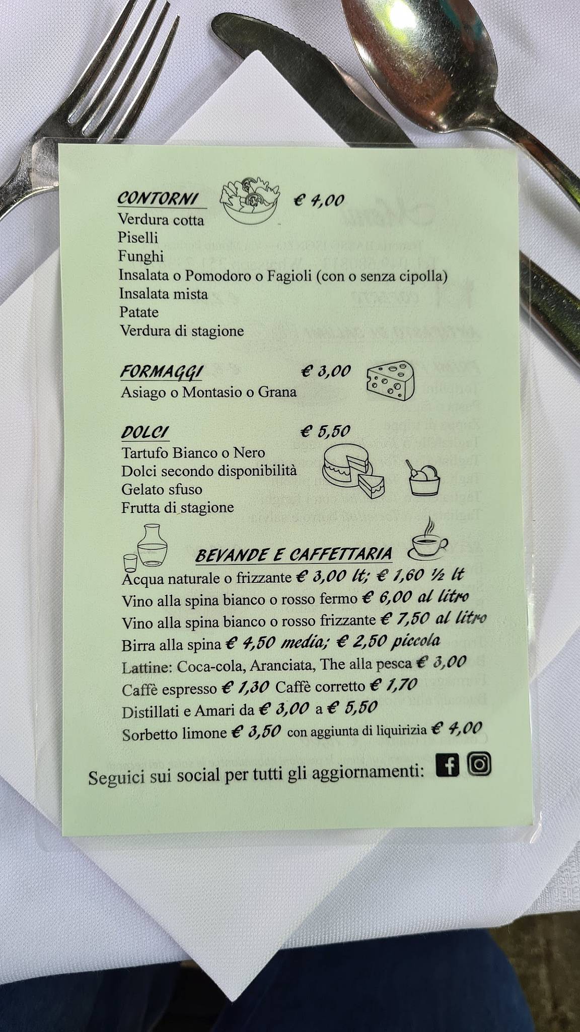 Menu da Trattoria Basso Isonzo ristorante, Padova