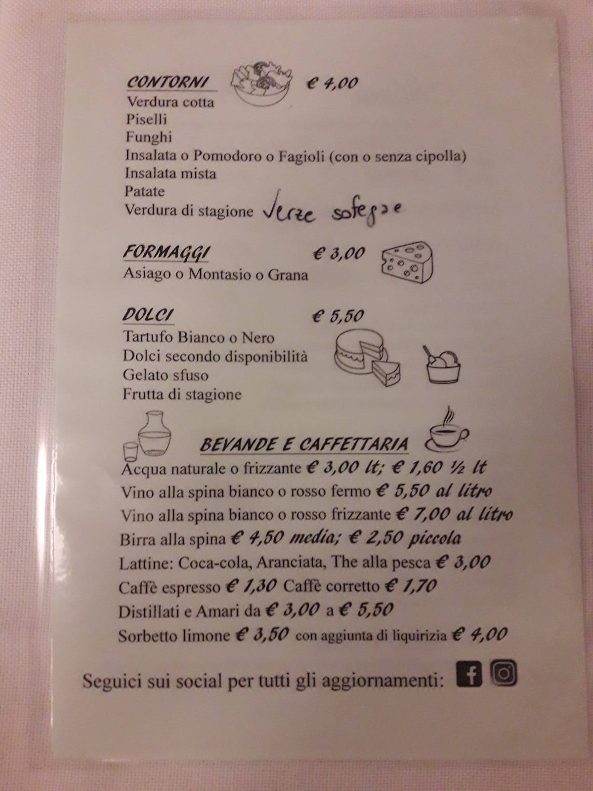 Menu da Trattoria Basso Isonzo ristorante, Padova