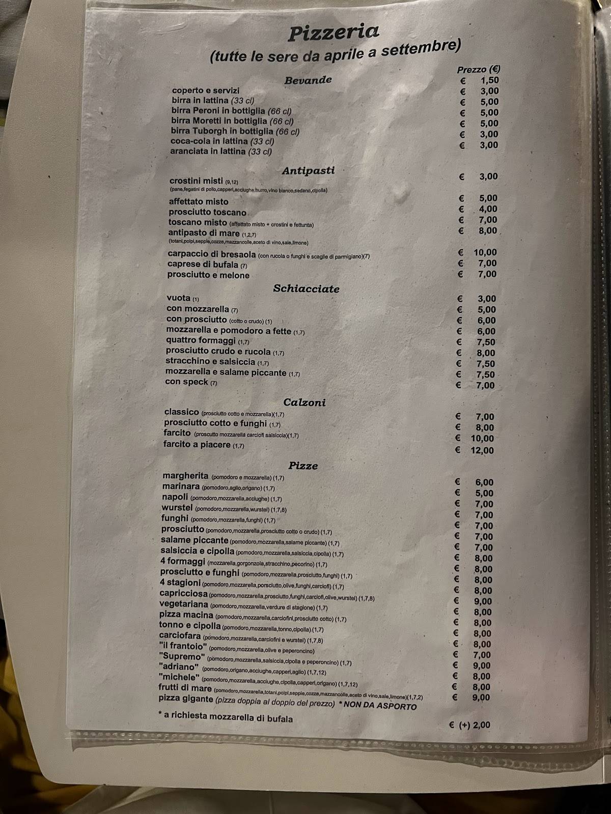 Menu da Trattoria "Il Frantoio" Marcialla di Abbate Mario e Messuti ...