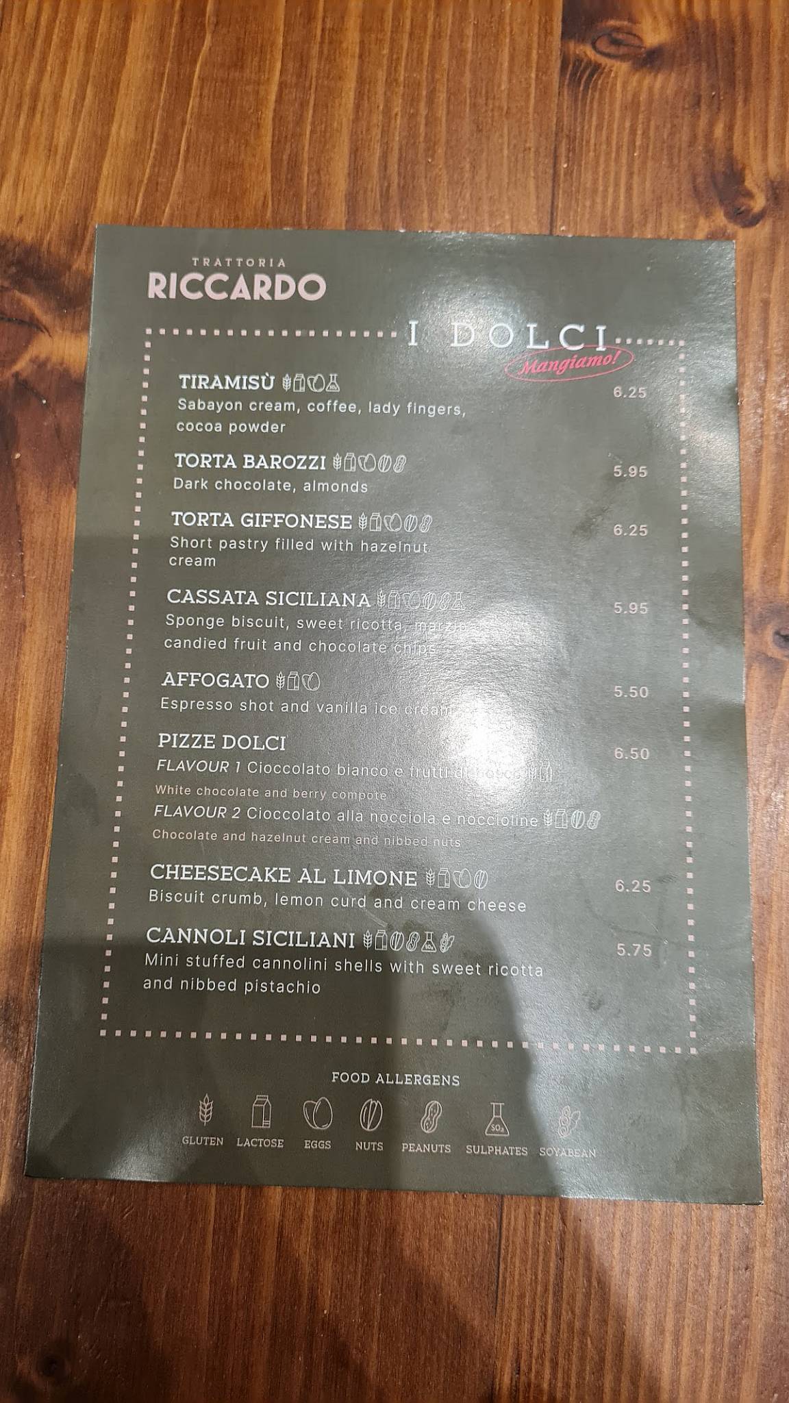 Menu at Trattoria Riccardo restaurant, Saint Paul's Bay