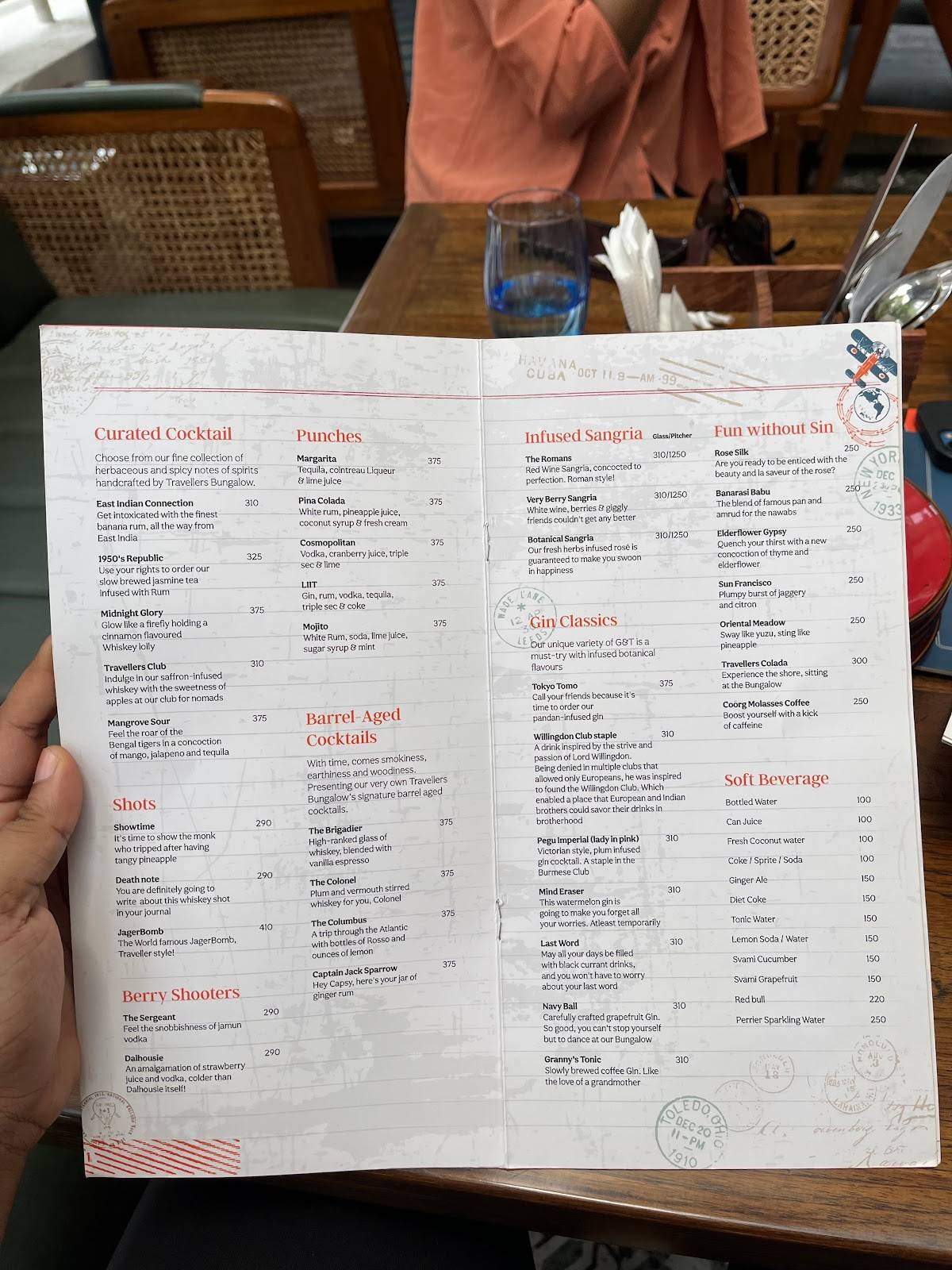 Menu at Travellers Bungalow, Bengaluru