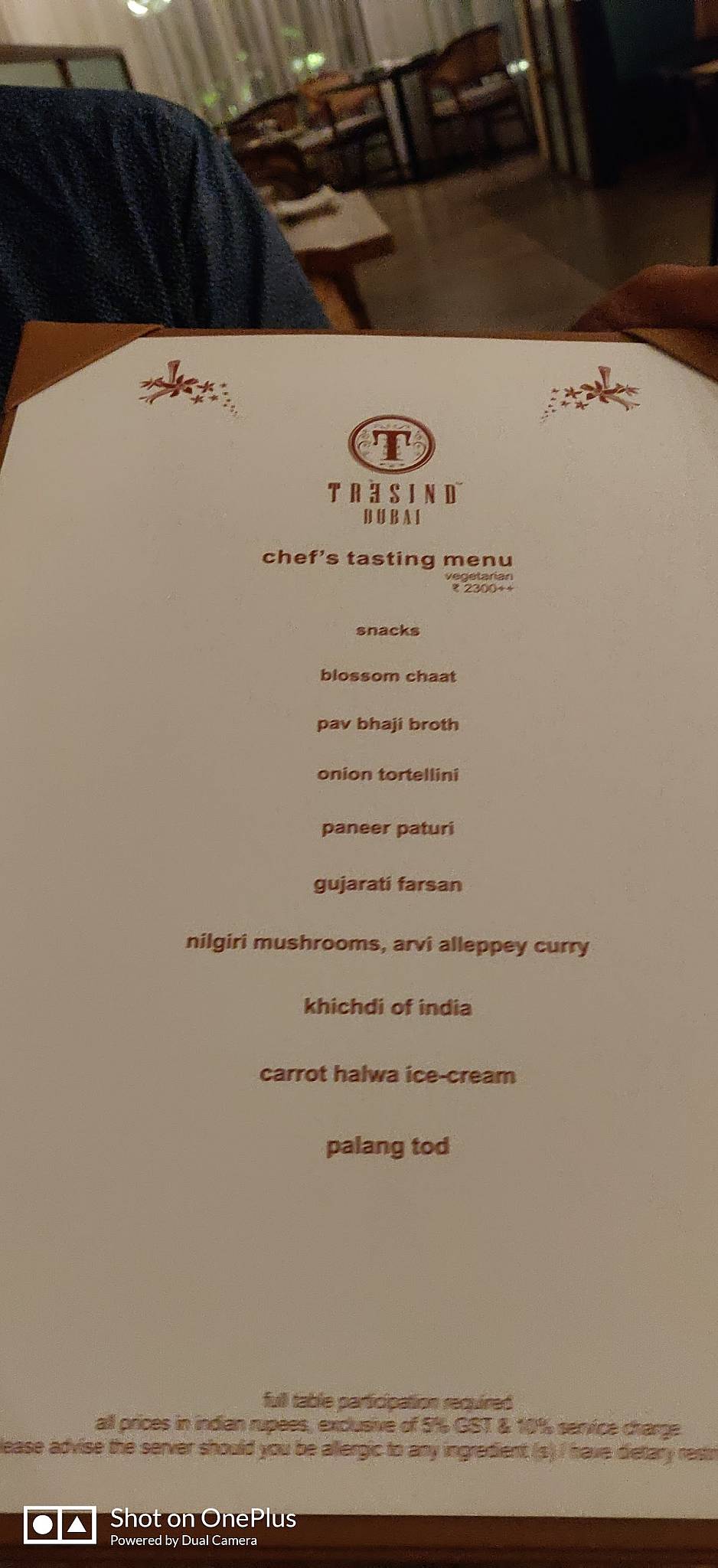 Menu at Trèsind Mumbai, Mumbai
