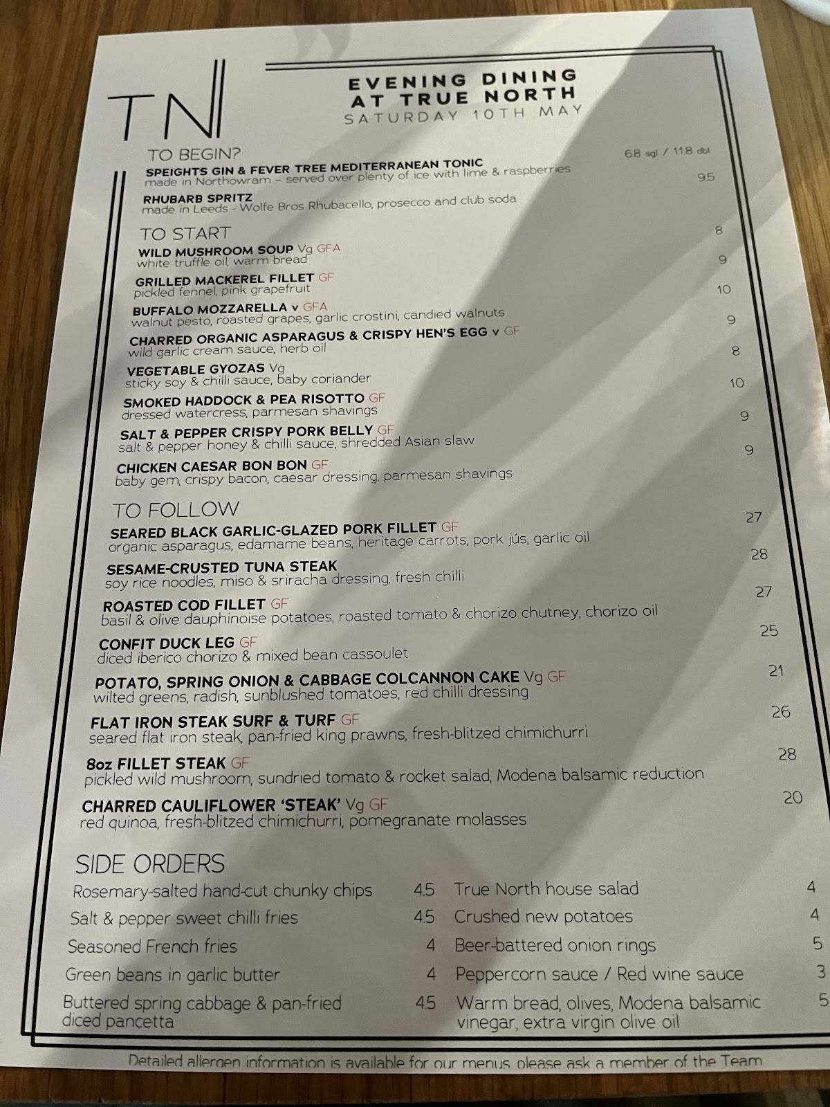 Menu at True North pub & bar, Halifax