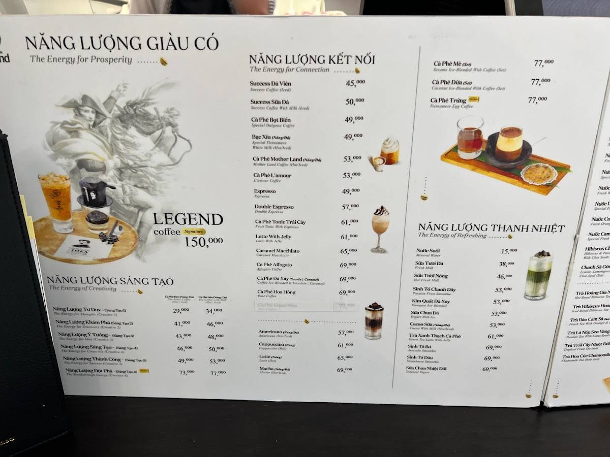 Menu at Trung Nguyên Legend Café, Ho Chi Minh City, 34 Đ. D9