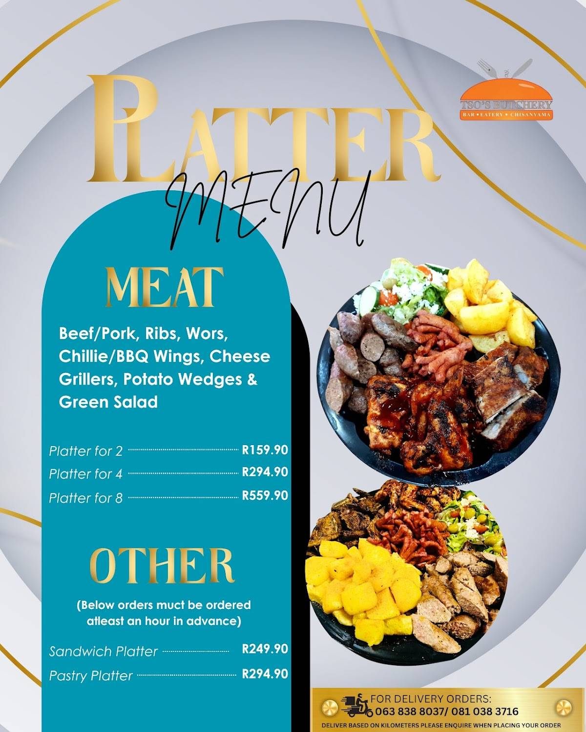 Menu at Tso's Butchery restaurant, Krugersdorp