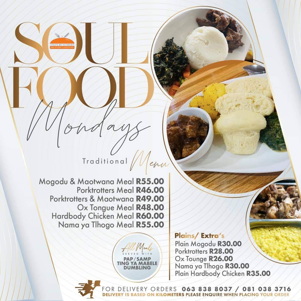 Menu at Tso's Butchery restaurant, Krugersdorp