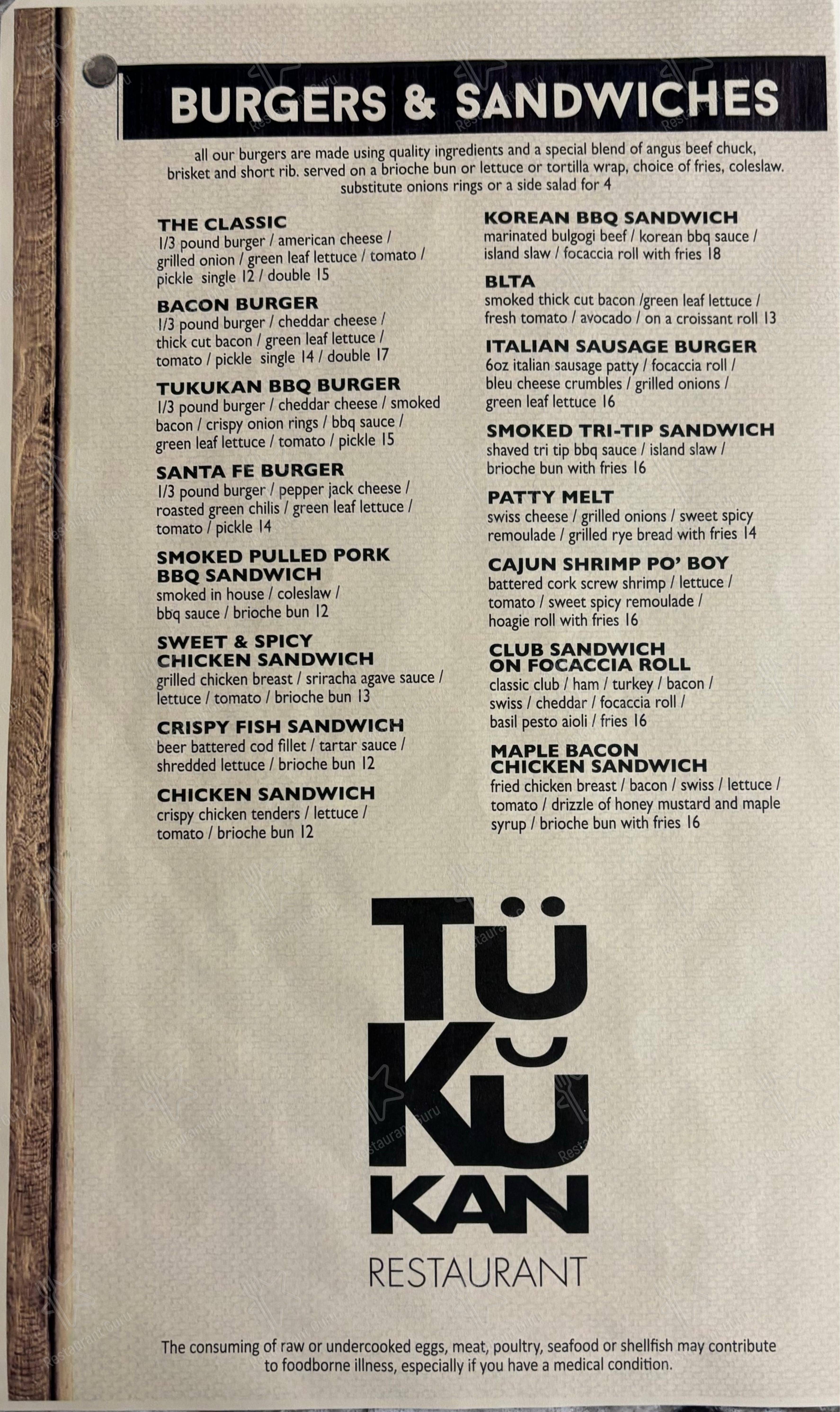 Menu at TüKŭKAN Restaurant, Havasu Lake