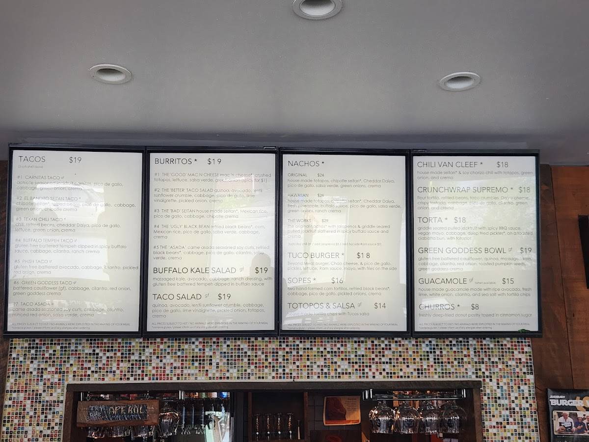 Menu at Tucos Taco Lounge restaurant, Sudbury