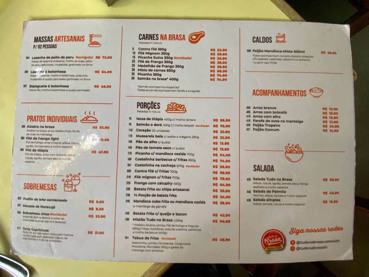 Menu em Tudo na Brasa churrascaria, Belo Horizonte, 1104 Castelo