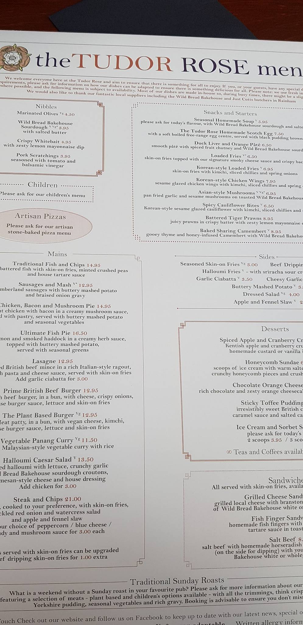Menu at Tudor Rose pub & bar, Sittingbourne