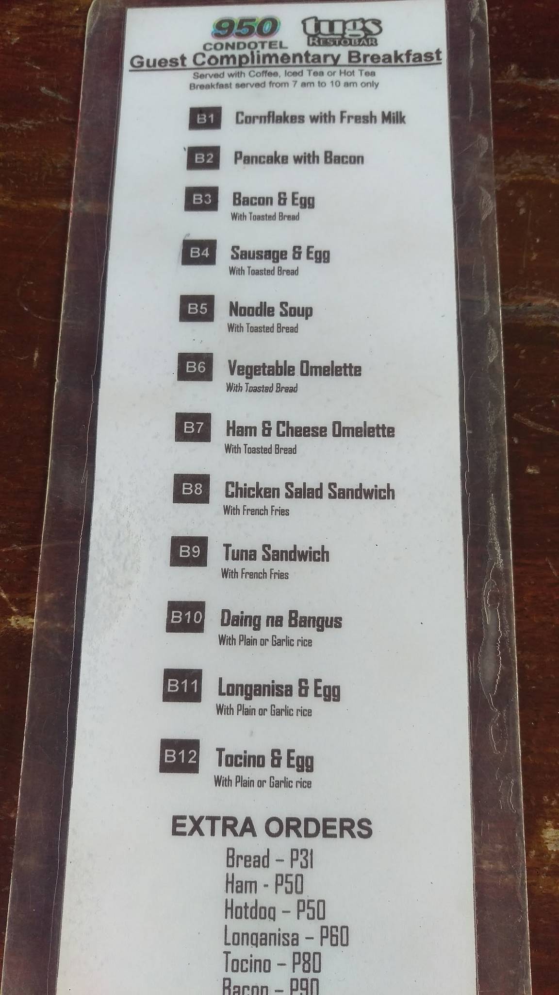 Menu at Tugs RestoBar, Angeles