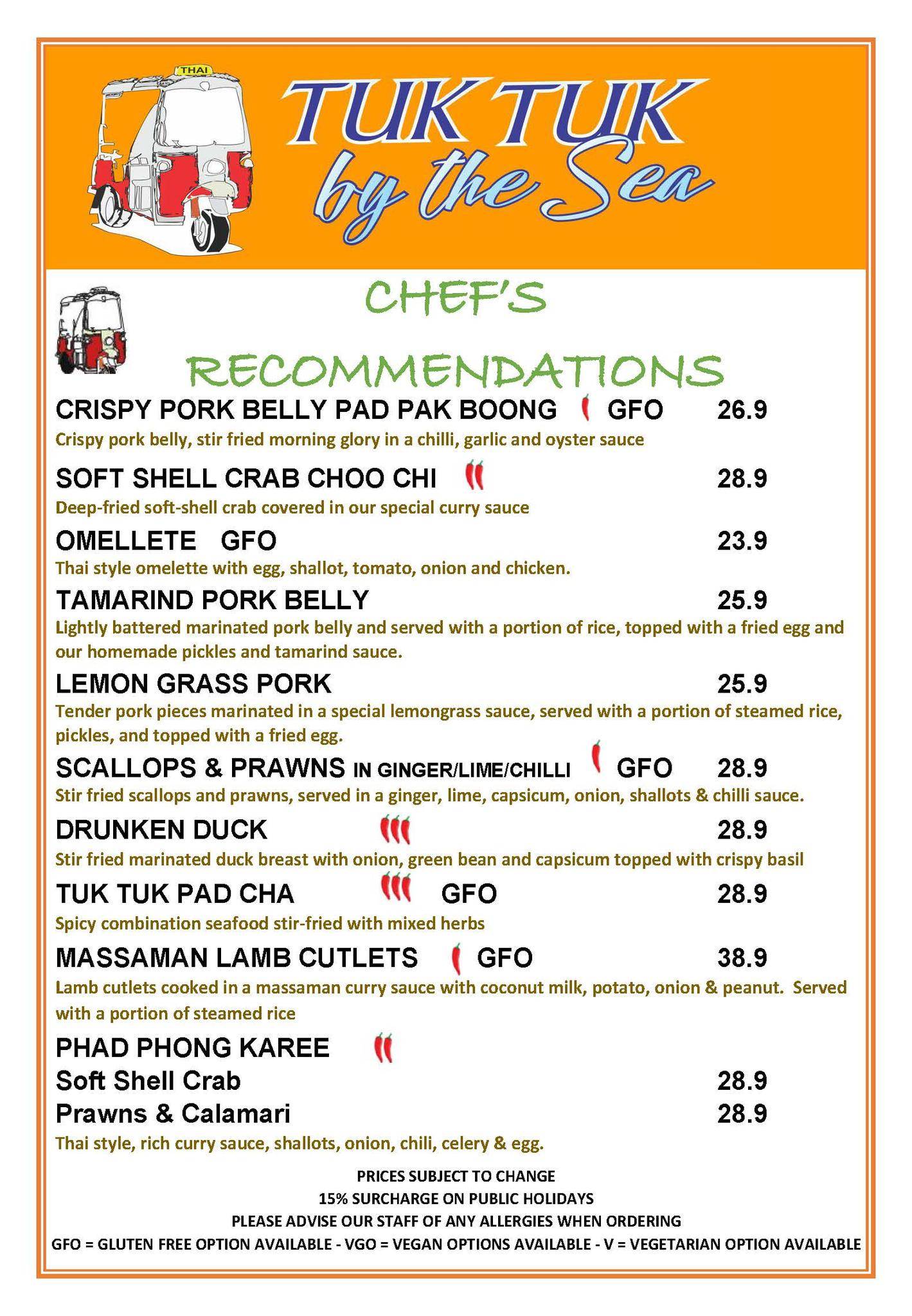 Menu at Tuk Tuk By The Sea restaurant, Trinity Beach