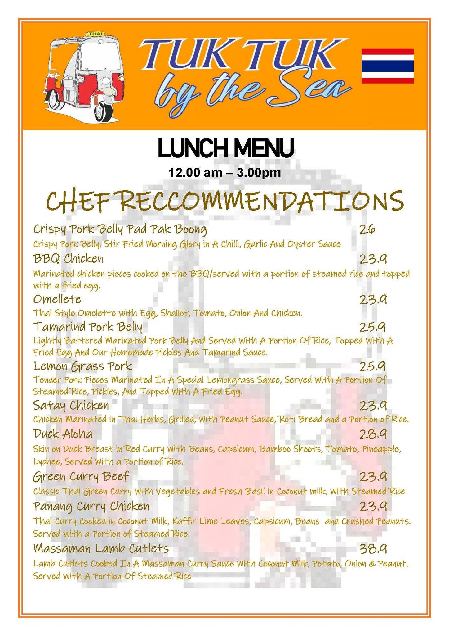 Menu at Tuk Tuk By The Sea restaurant, Trinity Beach