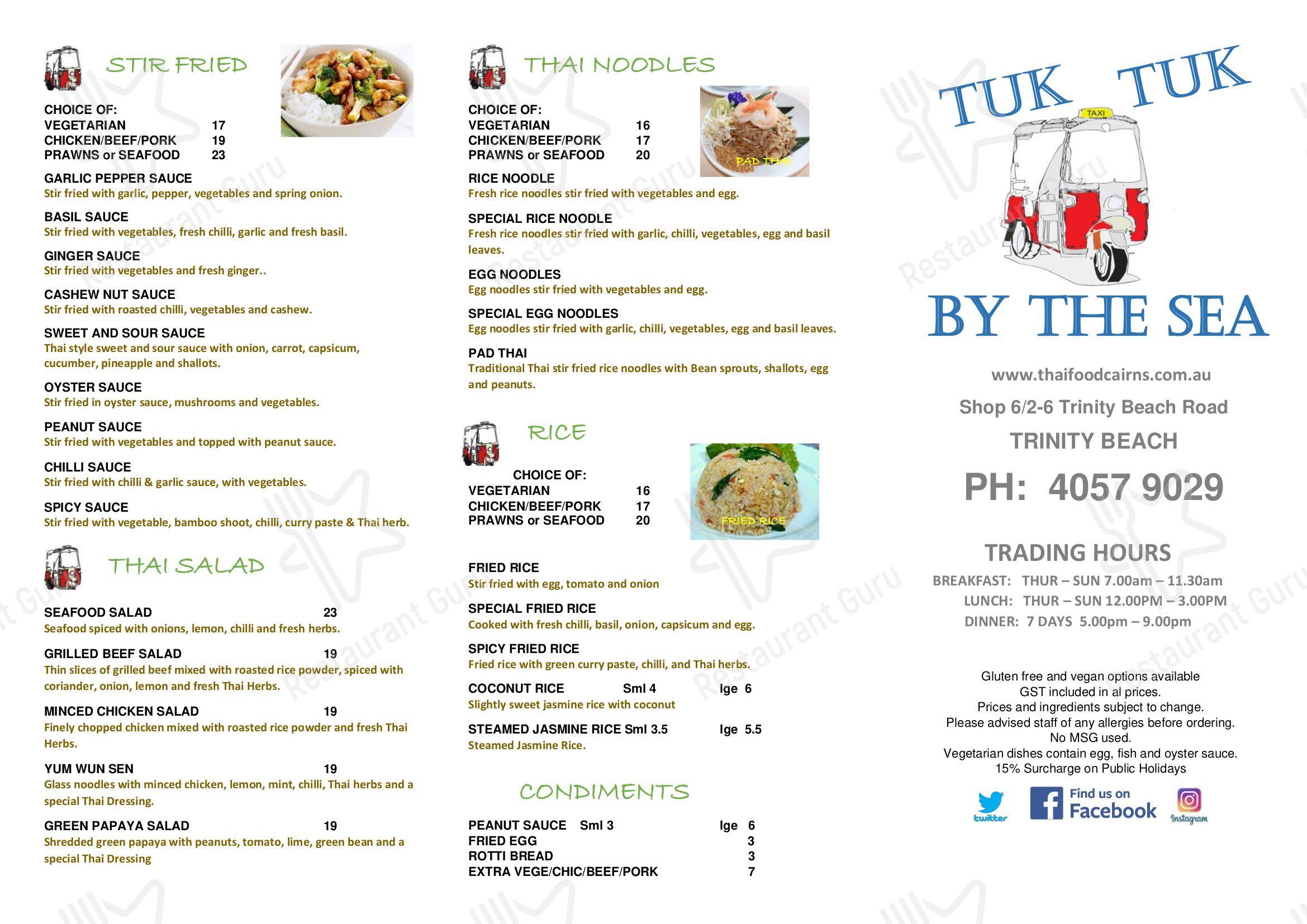 Menu at Tuk Tuk By The Sea restaurant, Trinity Beach