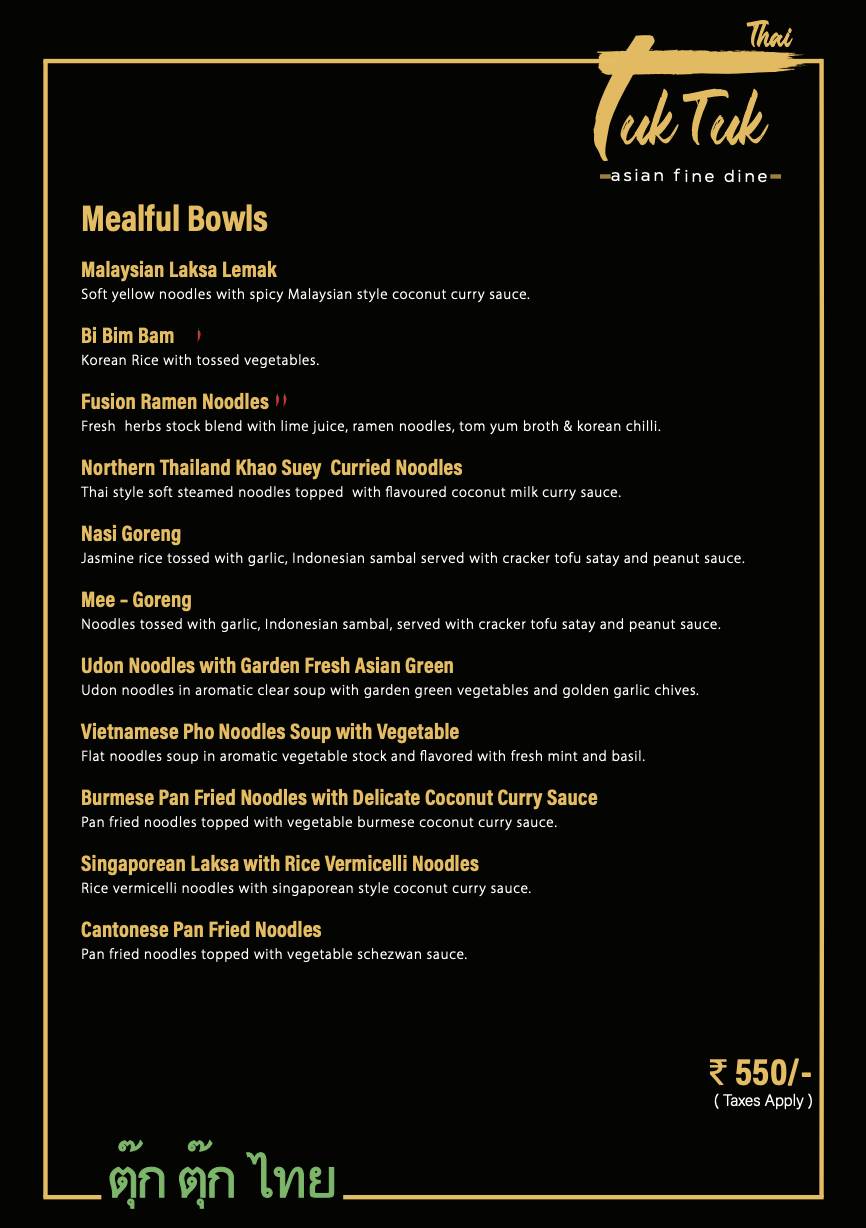 Menu at Tuk Tuk Thai - Koramangala - Pure Veg Asian Fine Dine ...