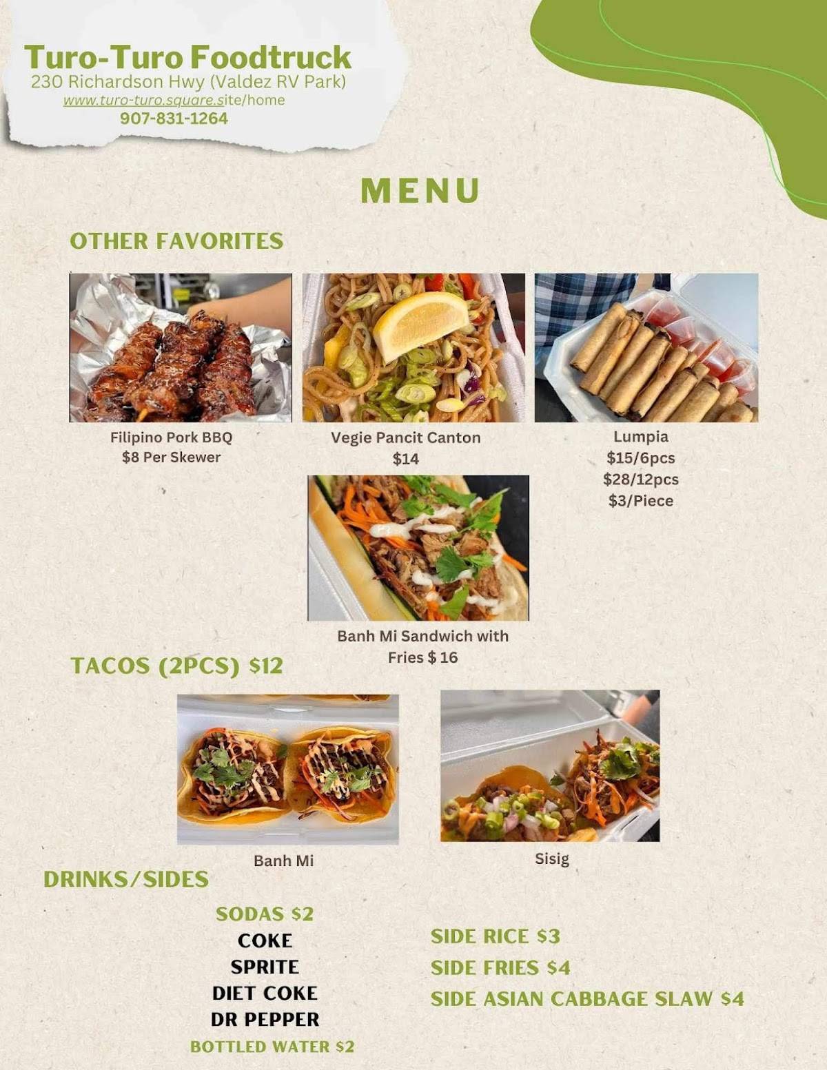 Menu at Turo Turo restaurant, Valdez