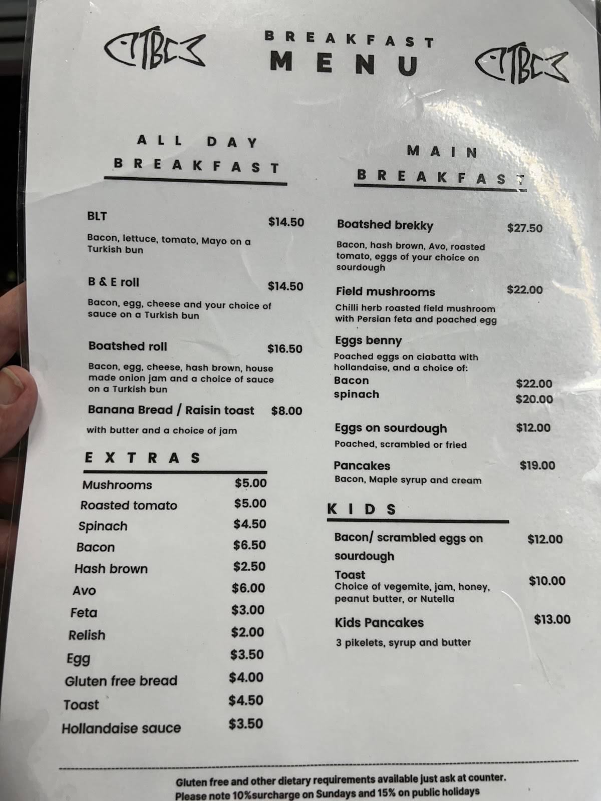 Menu at Tuross Boatshed & Cafe, Tuross Head, 93 Trafalgar Rd